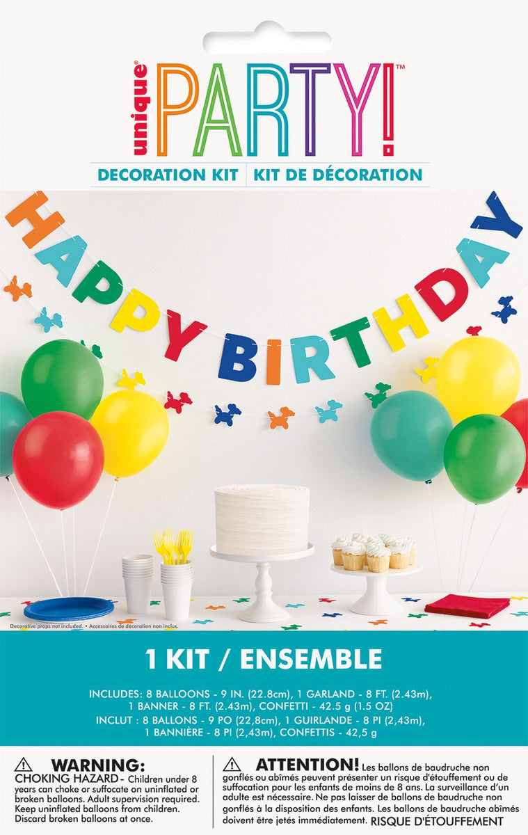 COLOURFUL BALLOON DOG HAPPY BIRTHDAY DECORATION KIT-DIY