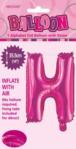 Hot Pink Air Filled Letter H 35.5cm (14”) Foil Balloon