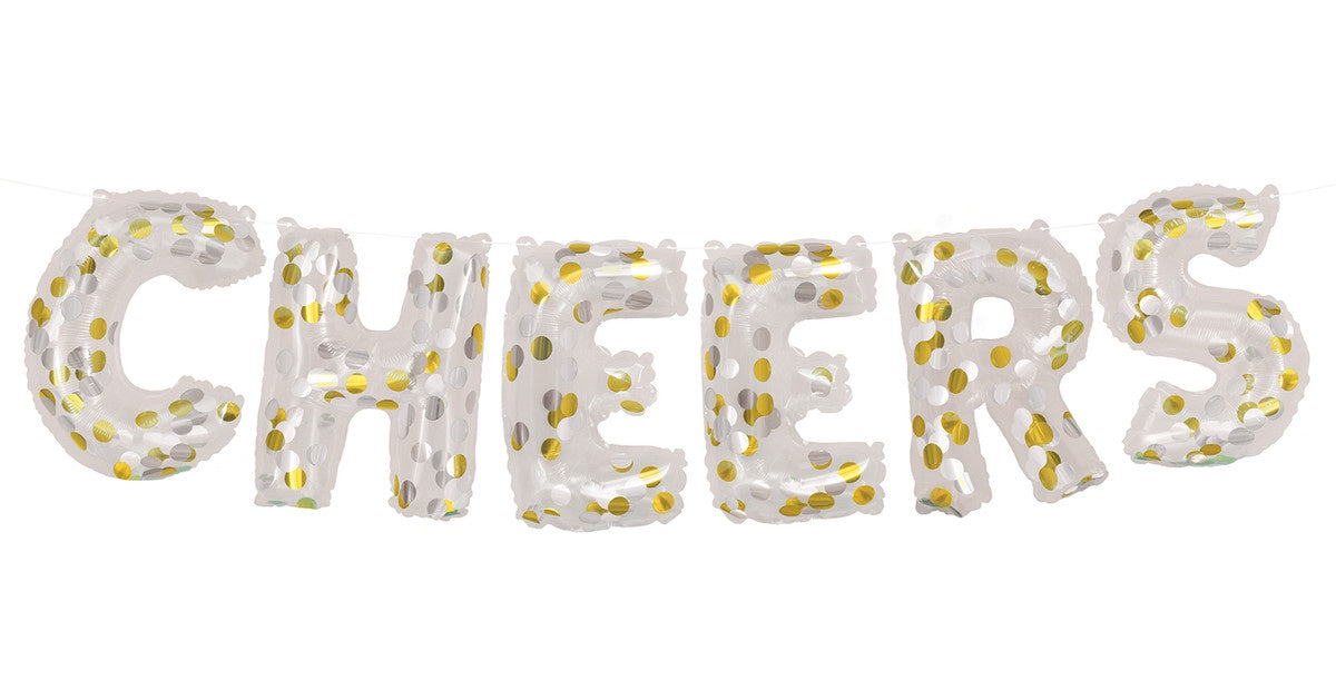 "CHEERS" CLEAR CONFETTI FILLED 35.5CM (14") FOIL LETTER BALLOON KIT