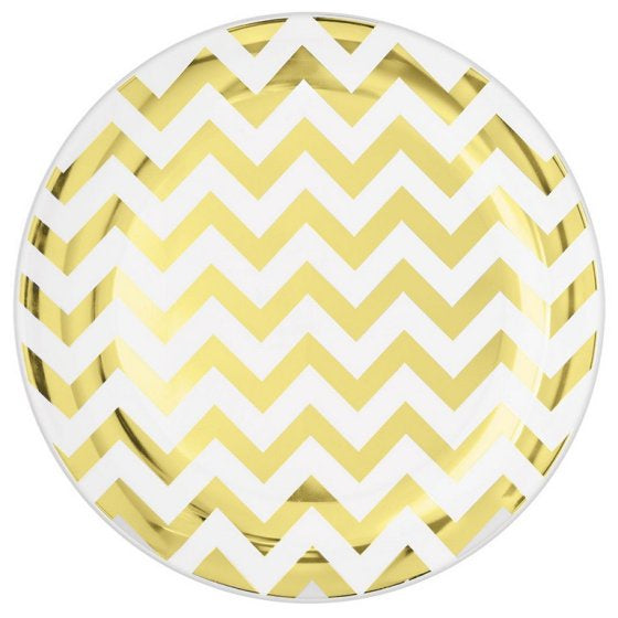 PK 20 PREMIUM CHEVRON GOLD 19CM ROUND PLASTIC PLATES