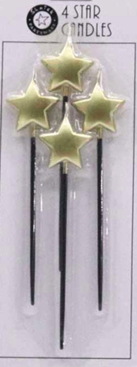 4PK 14CM GOLD STAR CANDLES