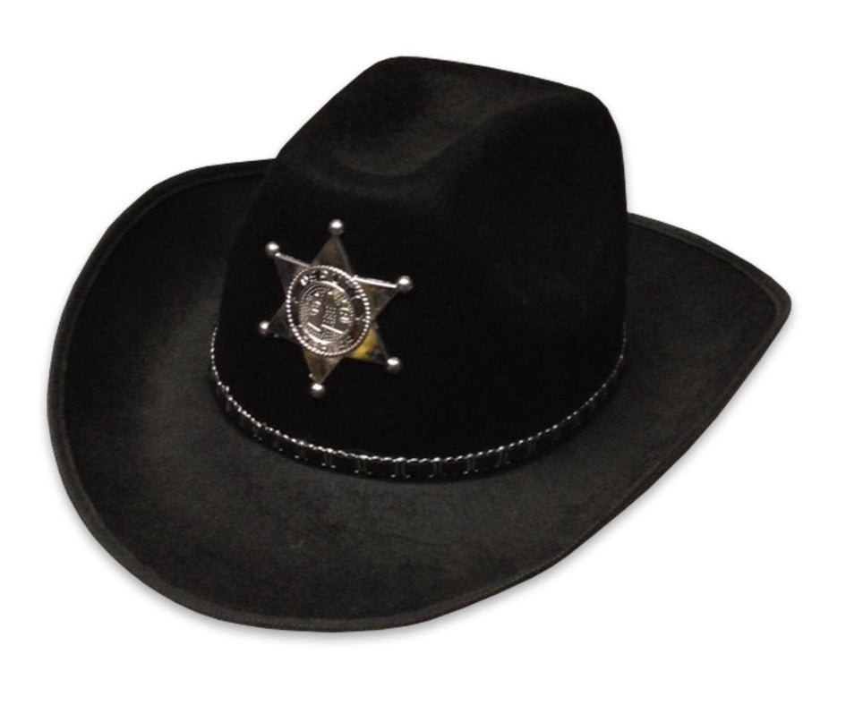 BLACK SHERIFF COWBOY POLICE HAT
