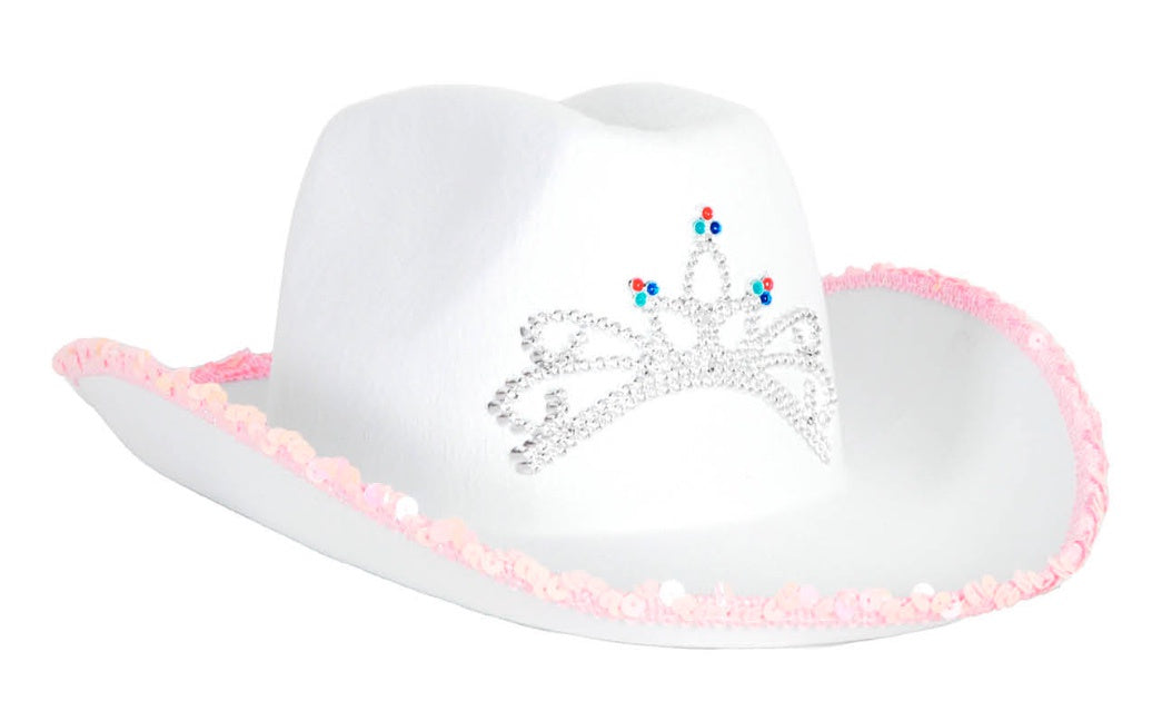 Sequin Rim Cowboy Hat with Tiara (White)