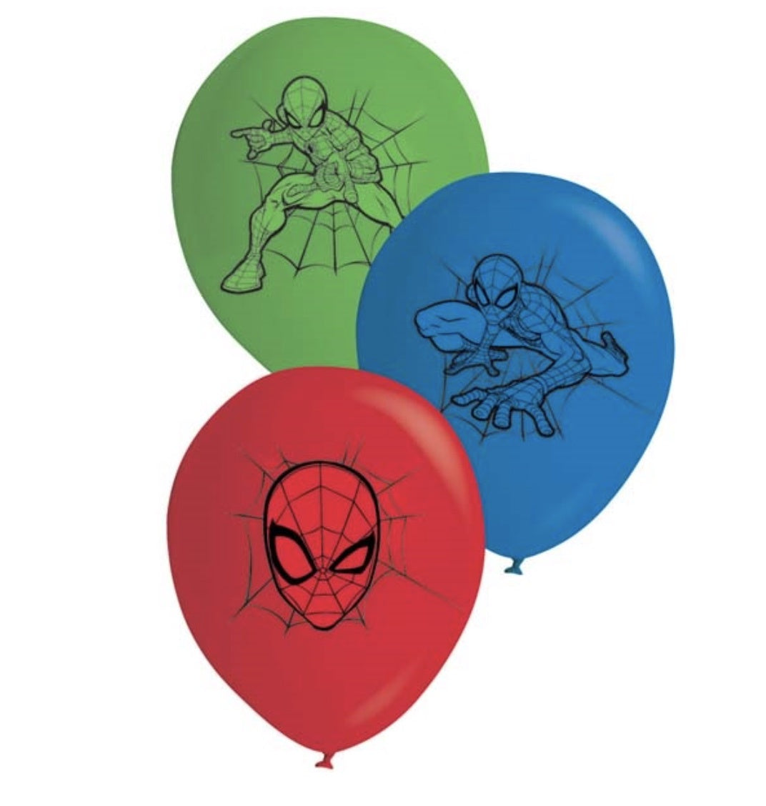 PK 10 UNINFLATED 30CM SPIDERMAN BALLOONS