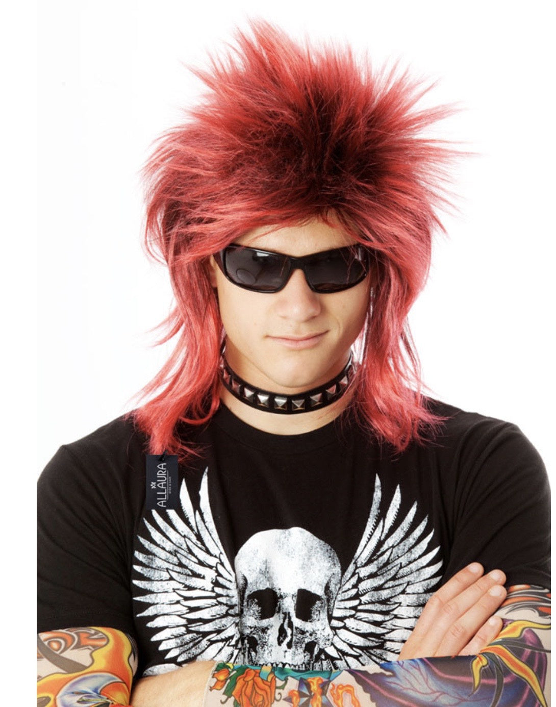 Red/Black 80's Spiky Punk Mullet Costume Wig (Ziggy Stardust)