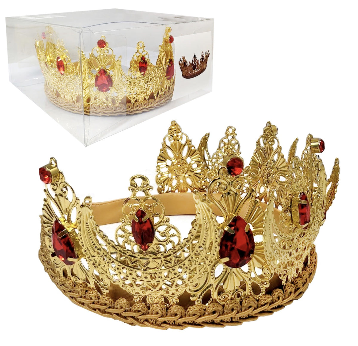 GOLD TIARA WITH RED CRYSTALS IN GIFT BOX